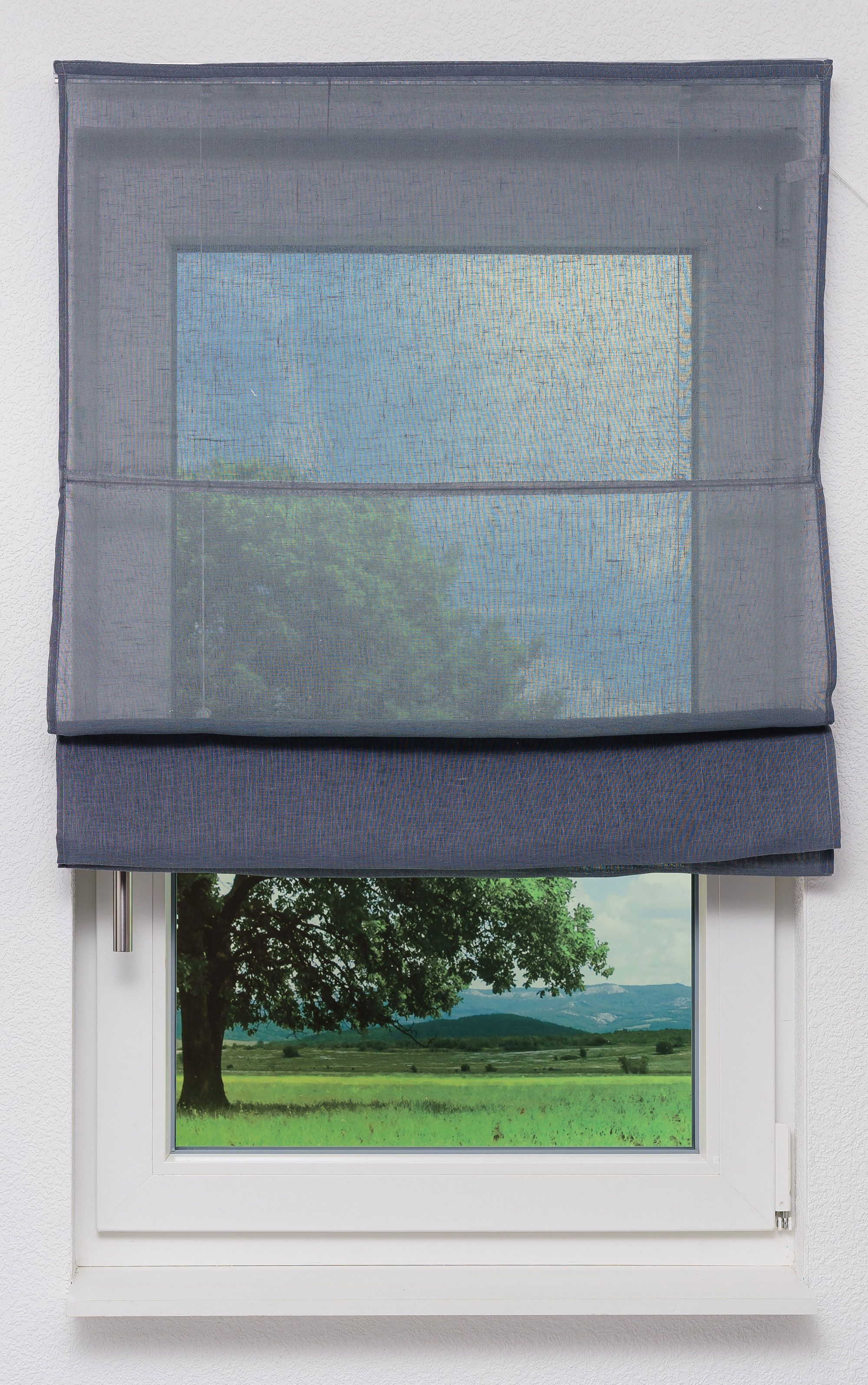 Raffrollo Lysel Outlet - Raffrollo Leinen Blaugrau #1W auf wohntextilien.de